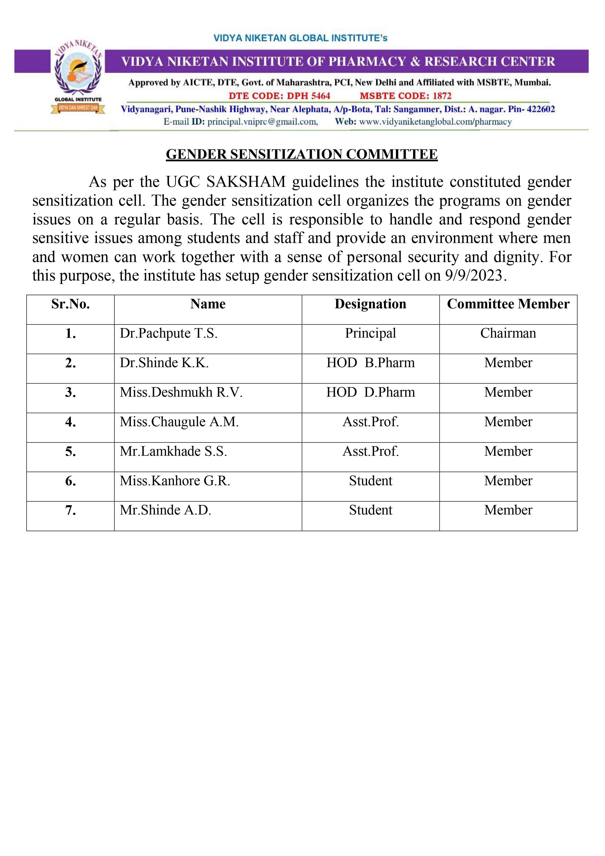 Gender Sensitization Cell
